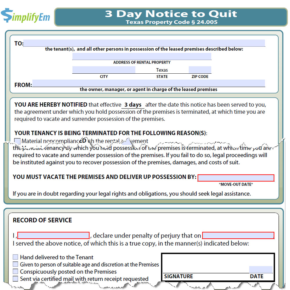 Texas Notice To Quit Texas Notice To Quit